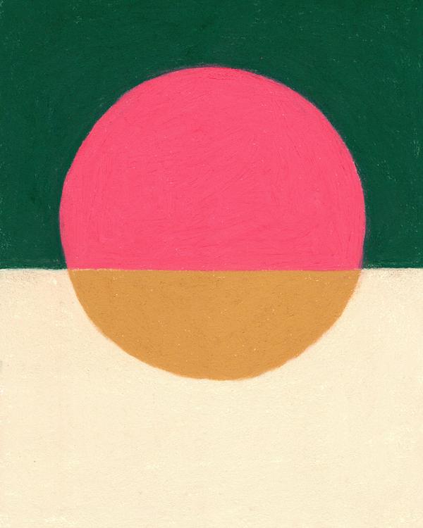 Evergreen and Yellow Ochre with Pink Circle by Janel Bragg on Artfully ...