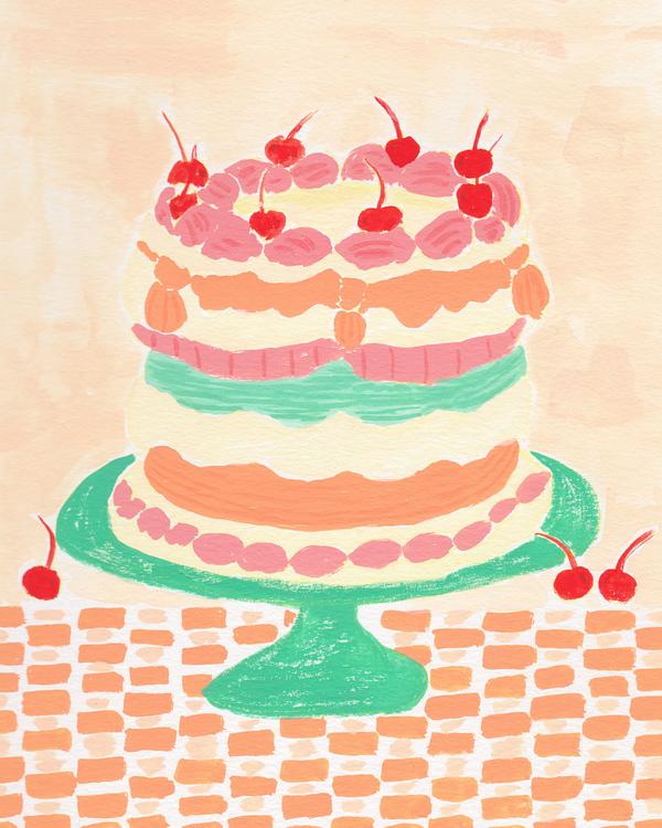 Layered cake on checkers by Inez Jestine on Artfully Walls | Artfully Walls