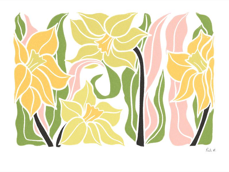 Linocut Spring Daffodils by Pamela Haining on Artfully Walls | Artfully ...
