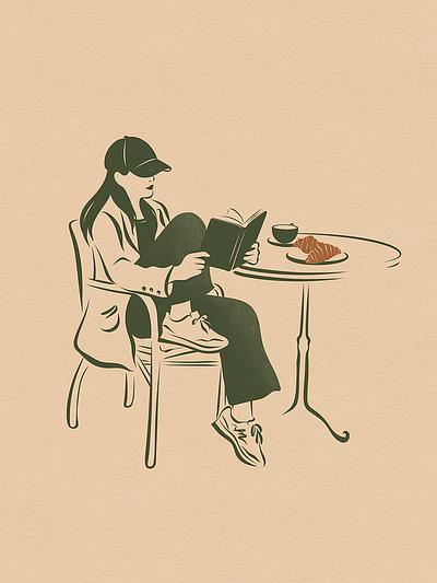 Reading at a Cafe by Mandy Tsou | Mandy Tea Design on Artfully Walls | Artfully Walls